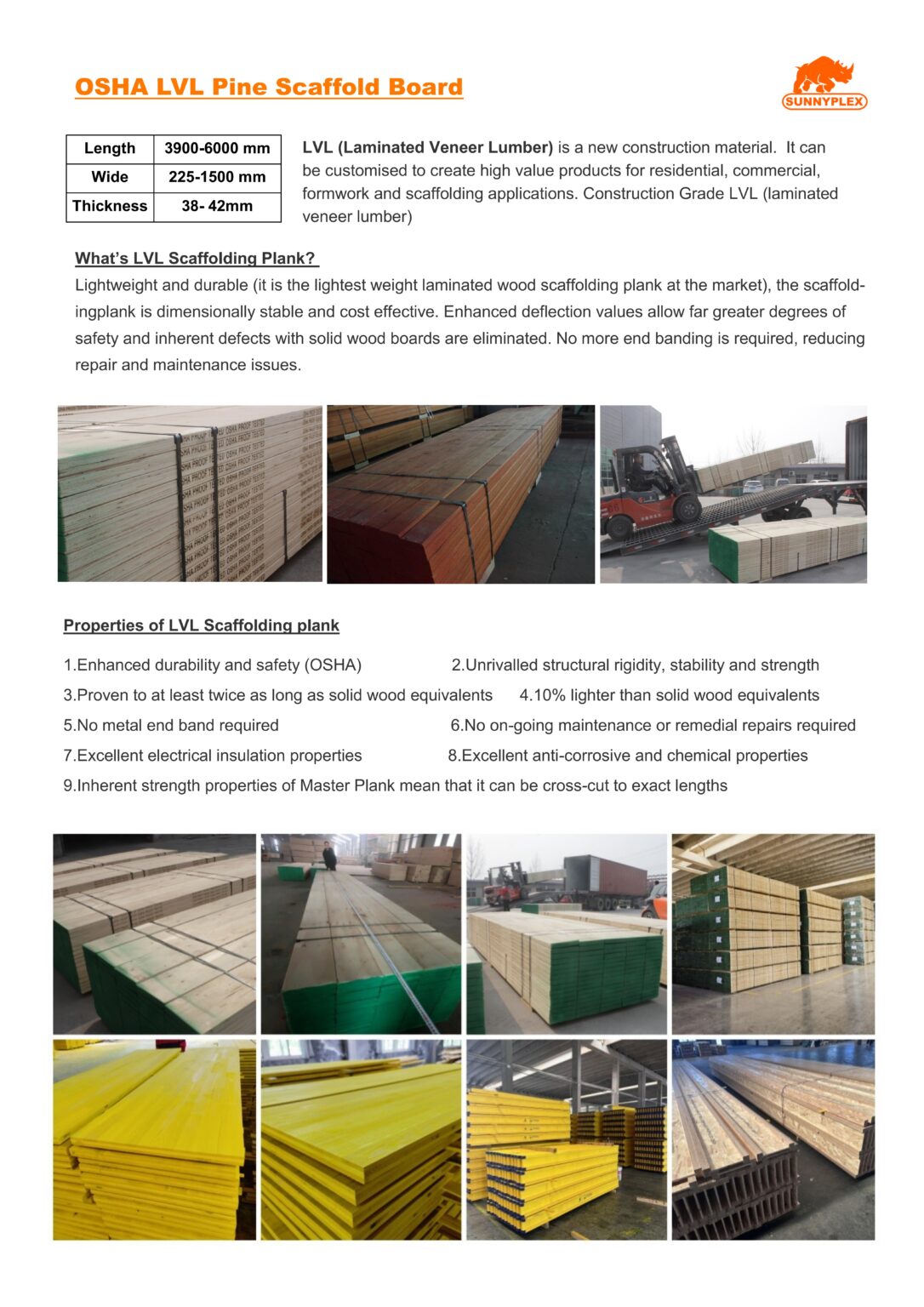OSHA LVL Pine Scaffold Board - Laminated Veneer Lumber Supplier | Sunnyplex